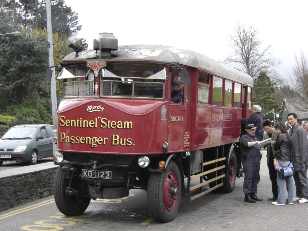 "Very old sentinel passenger steam bus. You can pay and ride around ...